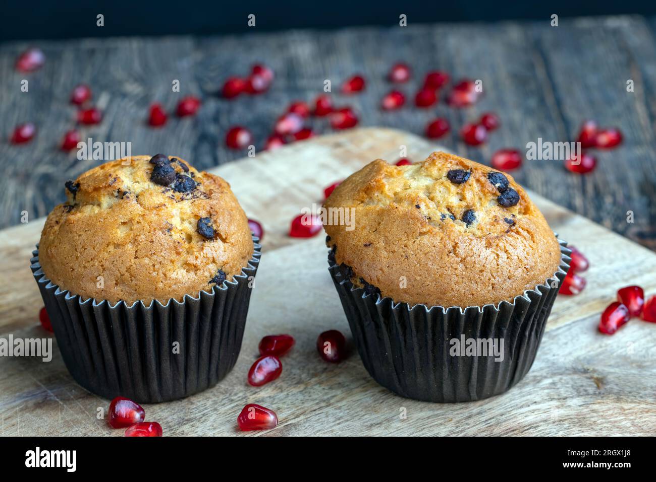 fresh wheat cake with a golden crust and melted chocolate inside with ...