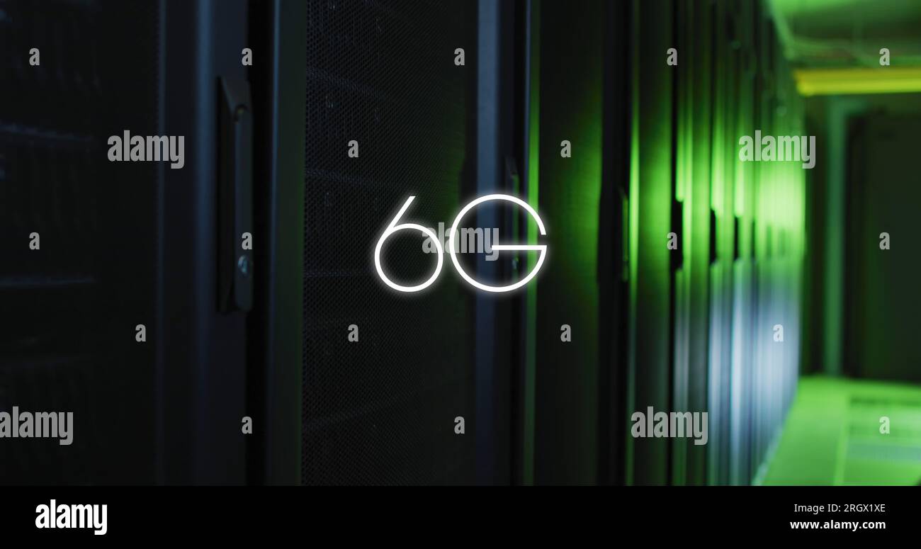 Image of 6g text banner against empty computer server room Stock Photo ...