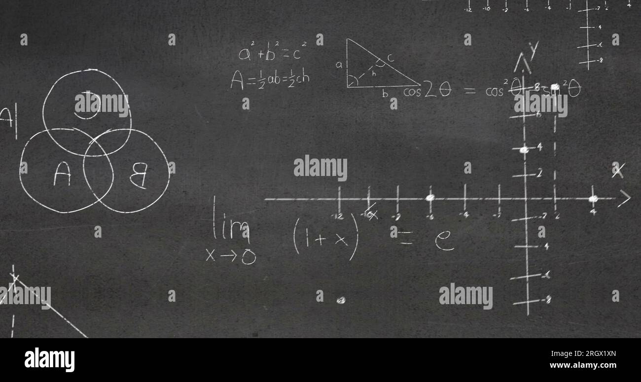 Image of mathematical equations, formulas and diagrams against grey ...