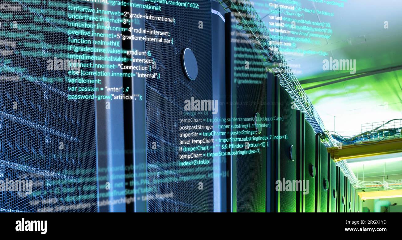 Image of data processing against empty computer server room Stock Photo - Alamy
