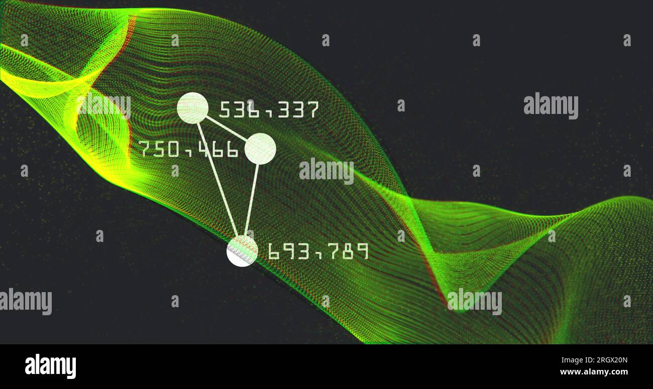 Image of changing numbers around connected dots forming triangle over dynamic wave Stock Photo ...