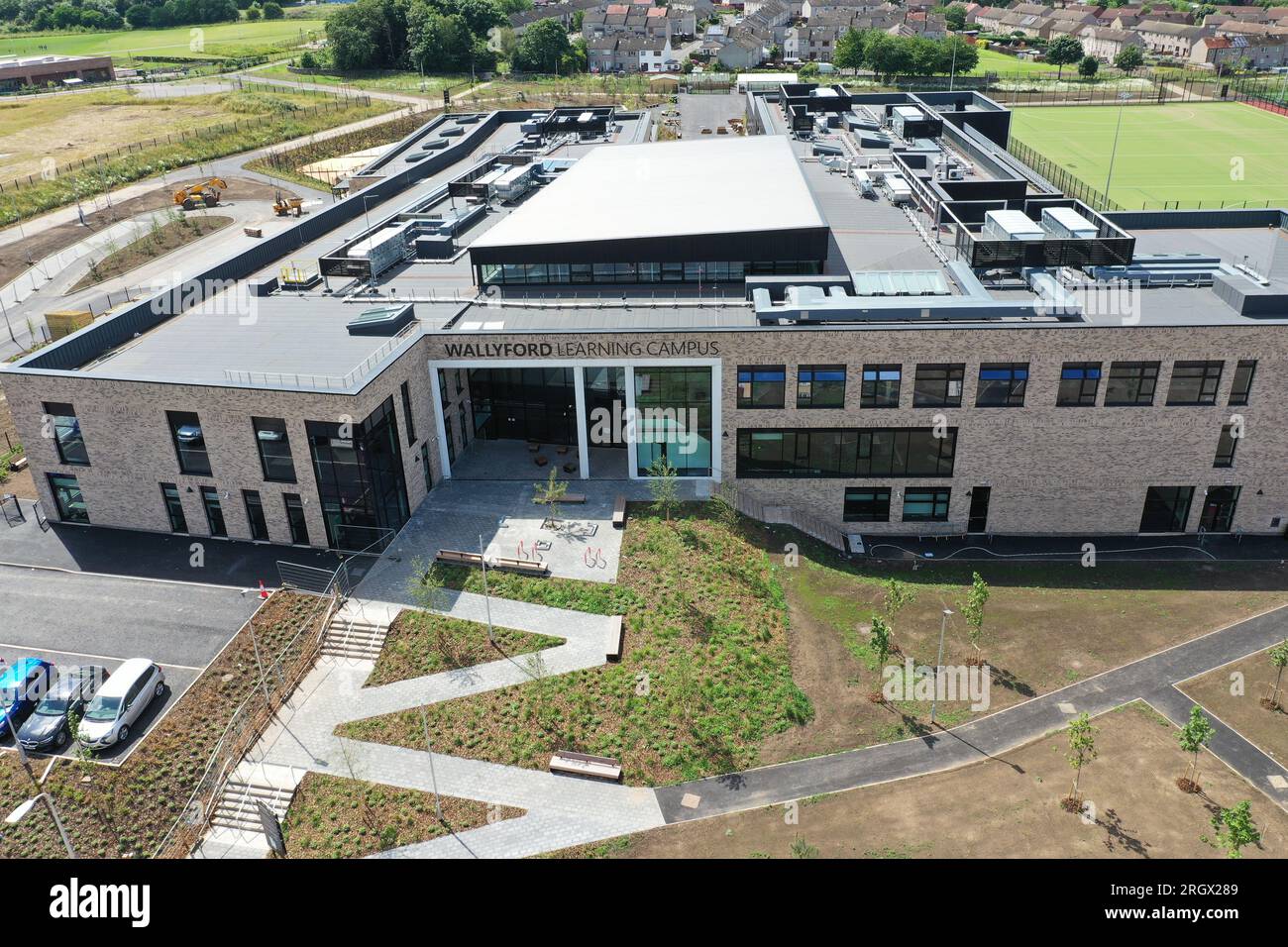 Aerial drone view of the new Rosehill High School at Wallyford East ...