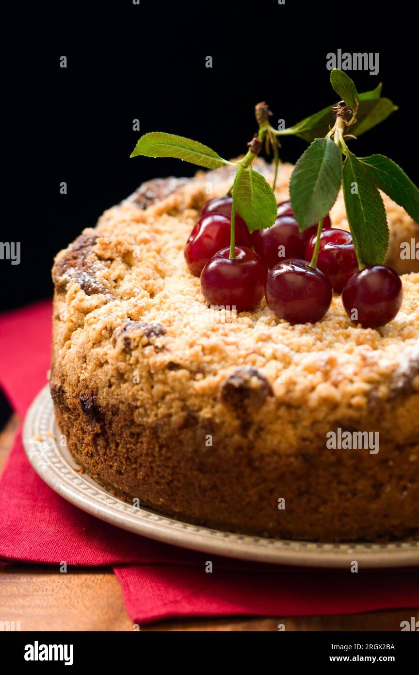homemade cherry crumble cake Stock Photo - Alamy