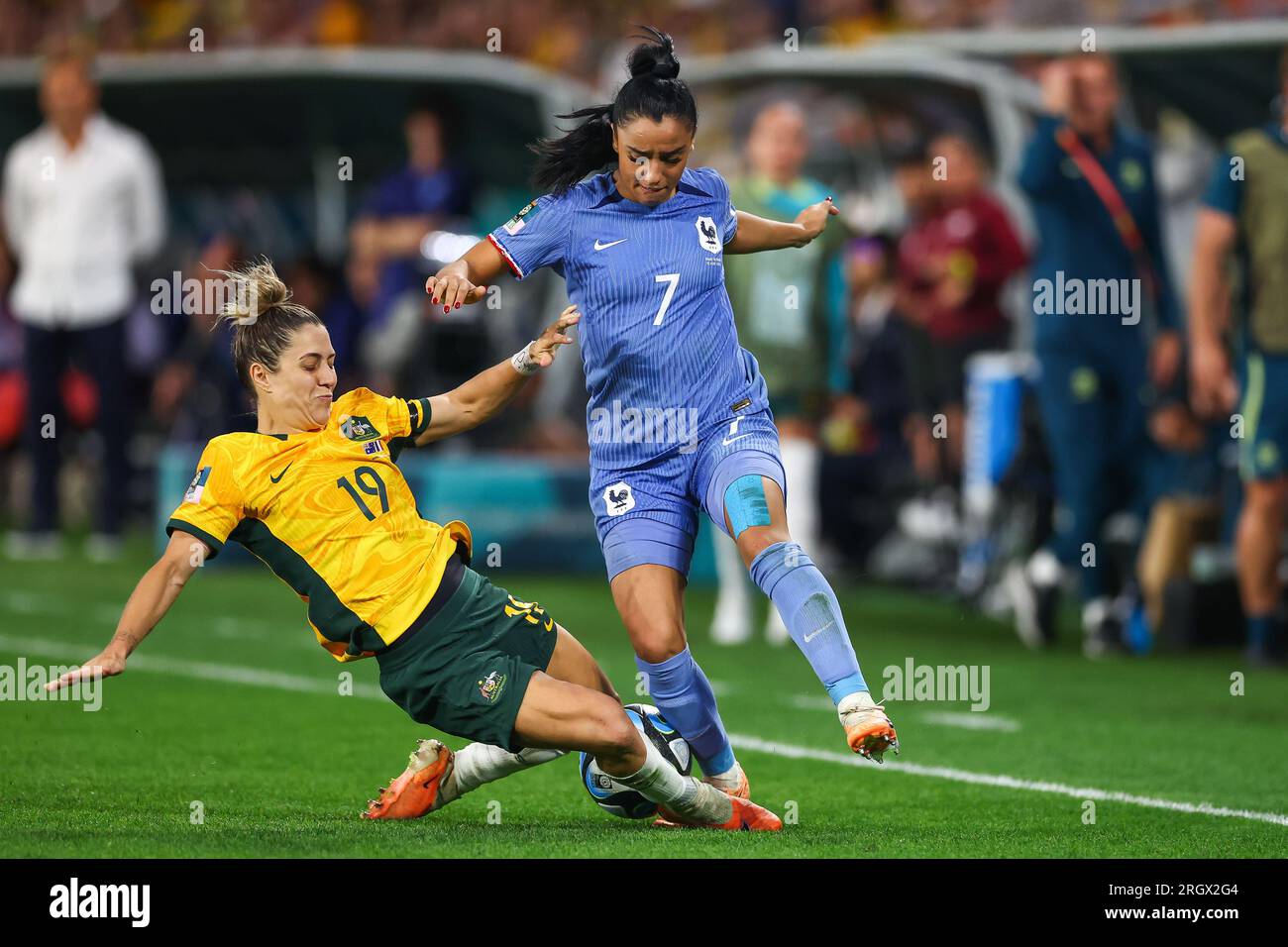 Sakina Karchaoui #7 of France is tackled by Katrina Gorry #19 of ...