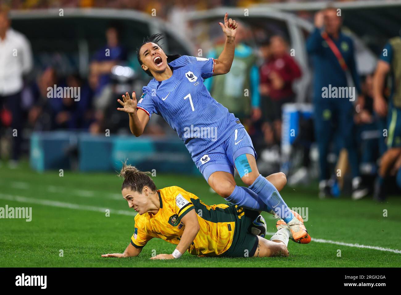 Sakina Karchaoui #7 of France is tackled by Katrina Gorry #19 of ...