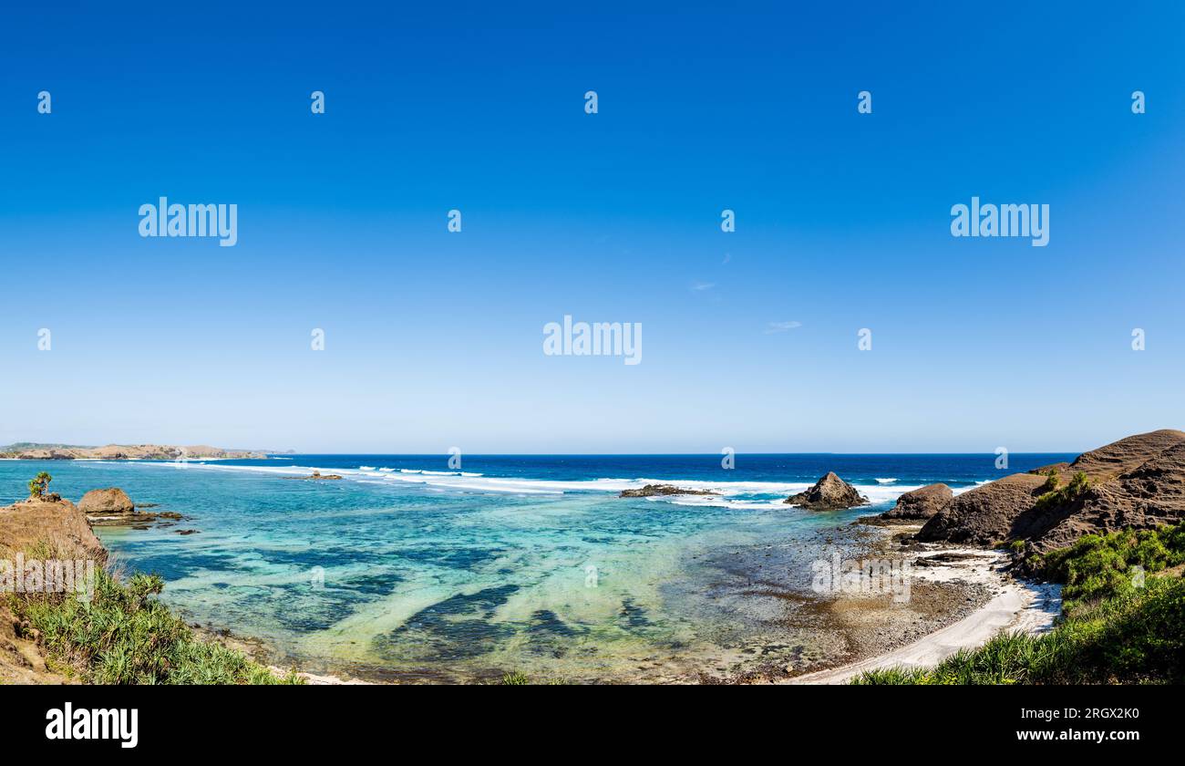 Lombok, Indonesia, Beach ocean panorama view landscape around Seger ...