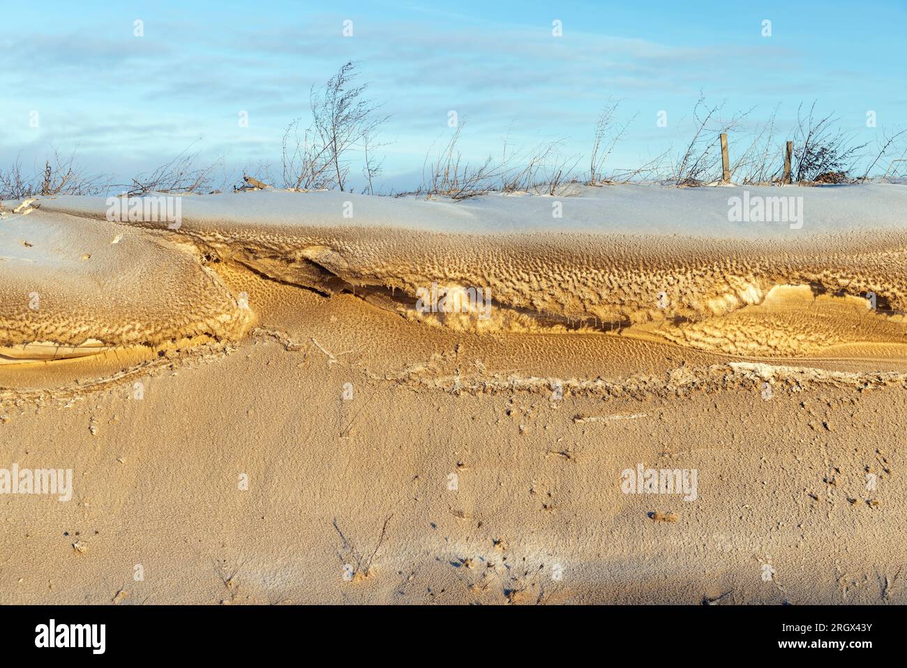 snow covered with a thick layer of dirt and dust in the winter season ...