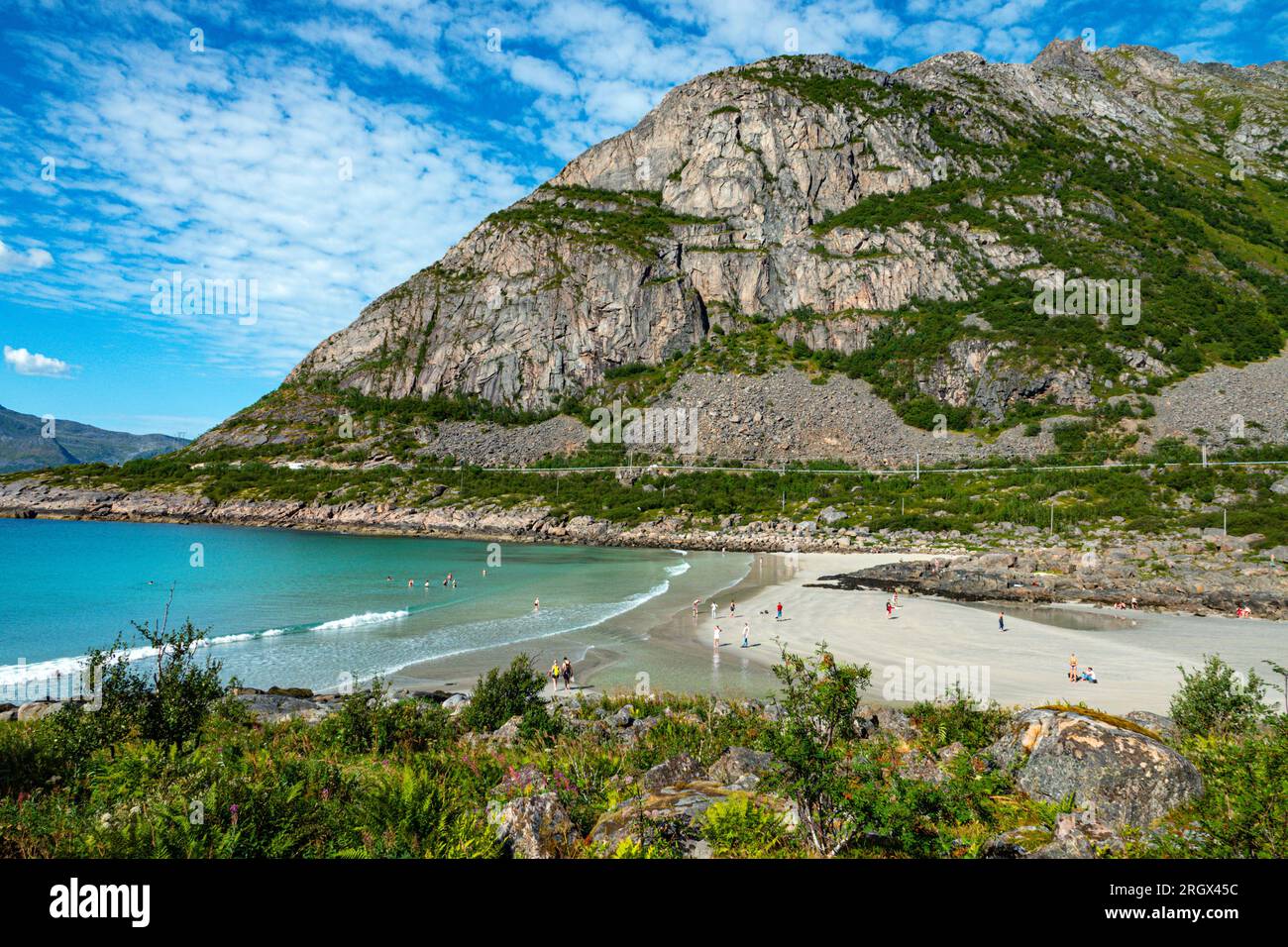 Royvika beach in The Lofoten islands archipelago in Arctic Norway, the ...