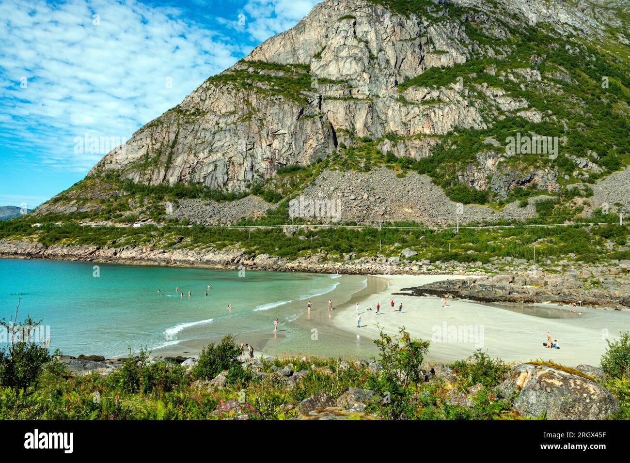 Royvika beach in The Lofoten islands archipelago in Arctic Norway, the ...
