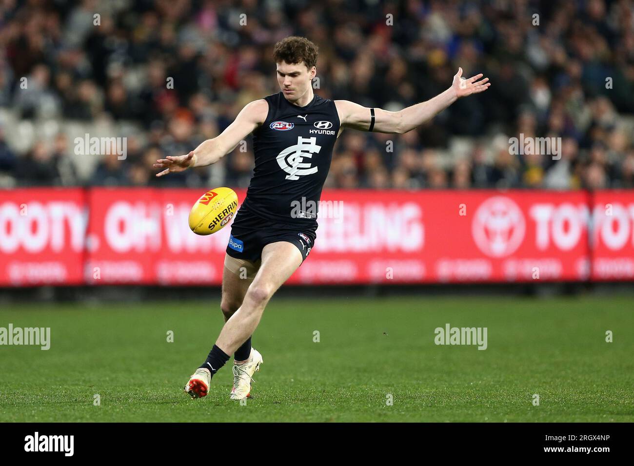 Melbourne, Australia. 12th Aug, 2023. Blake Acres of the Blues kicks ...