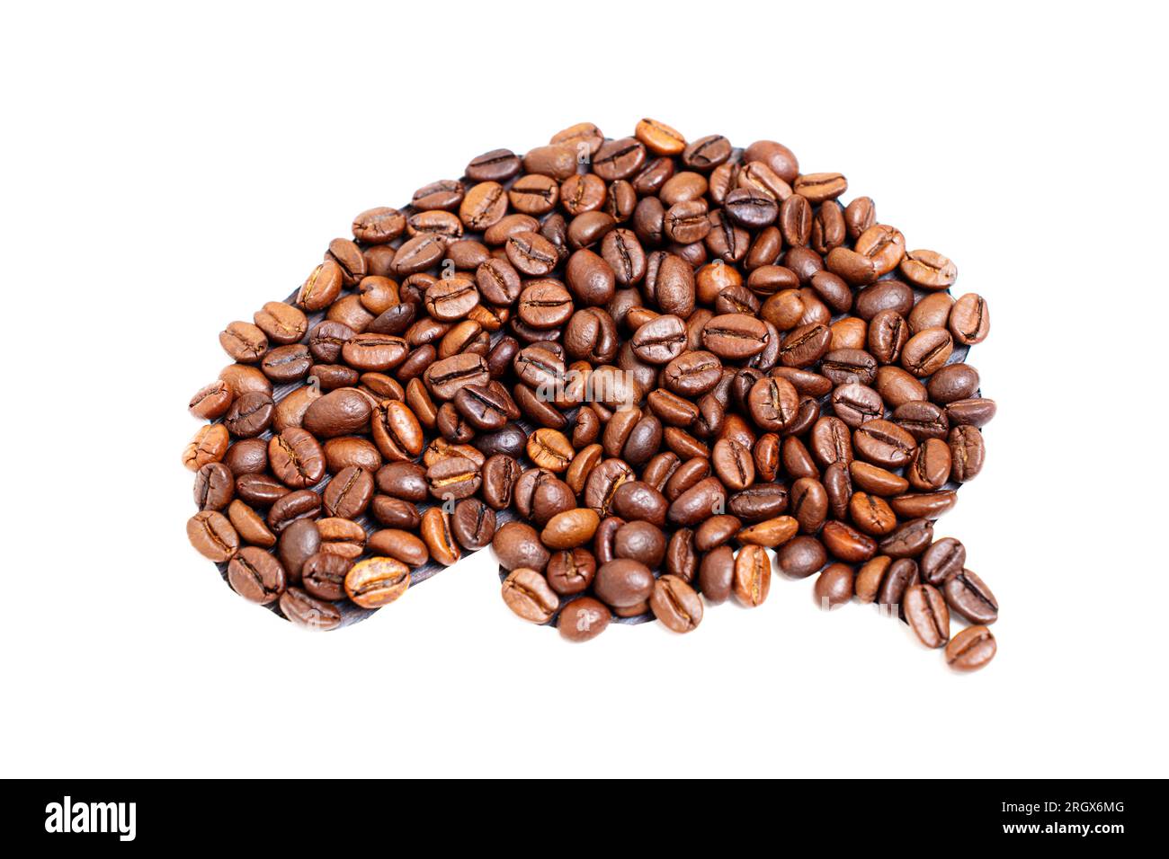 Flat human brain symbol made from roasted coffee beans on white ...