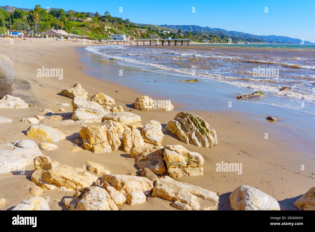 Picturesque Malibu Beach landscape with rocky formations nestled within ...