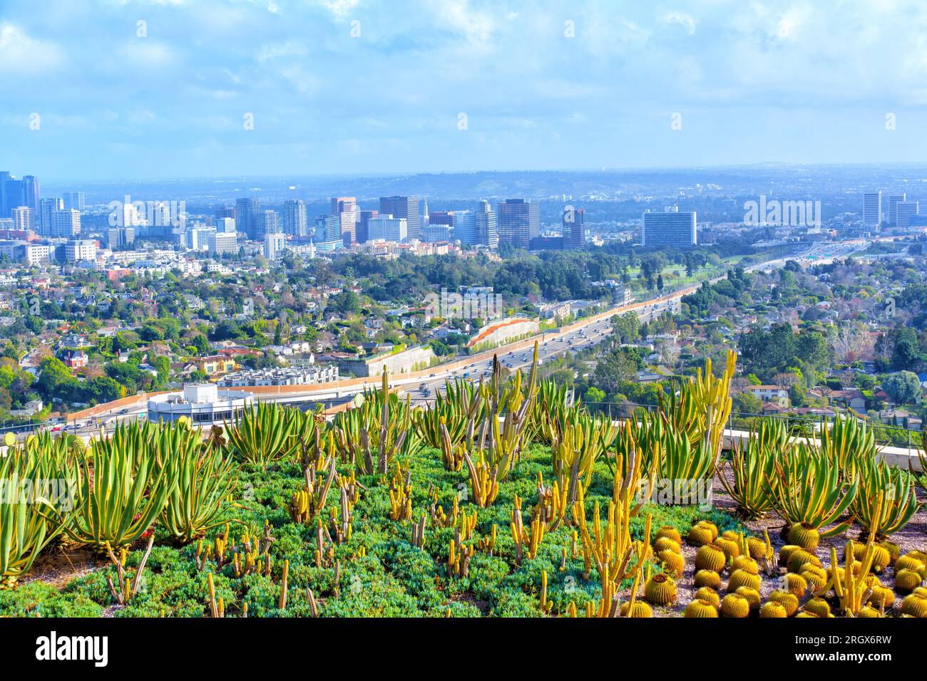 Scenic Los Angeles overlook from Getty Center's picturesque Cactus ...