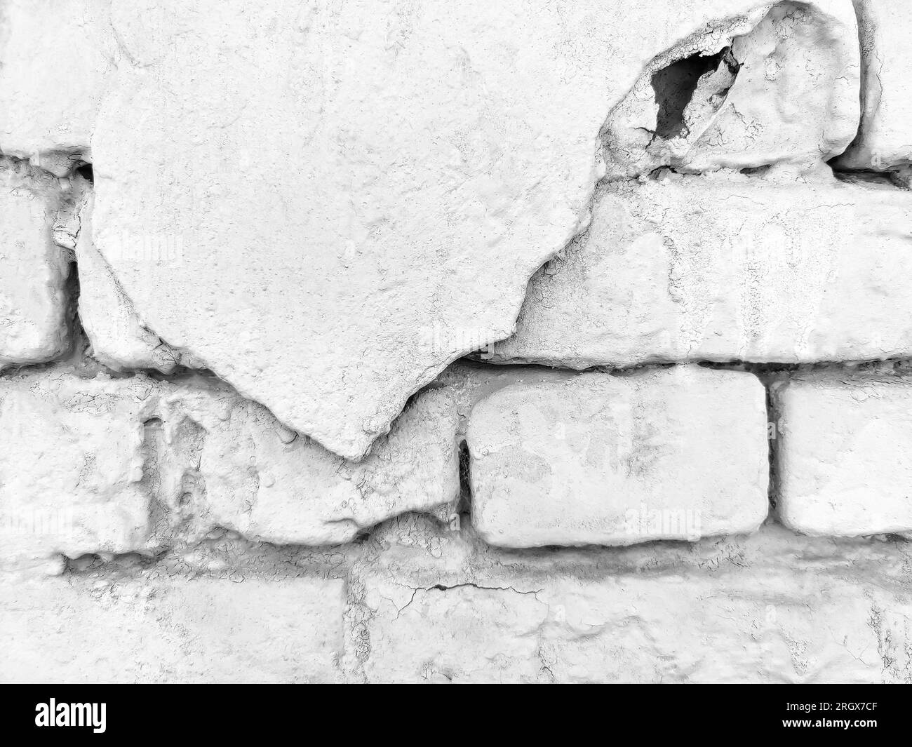 The surface of the wall of an old building with big cracks and ...
