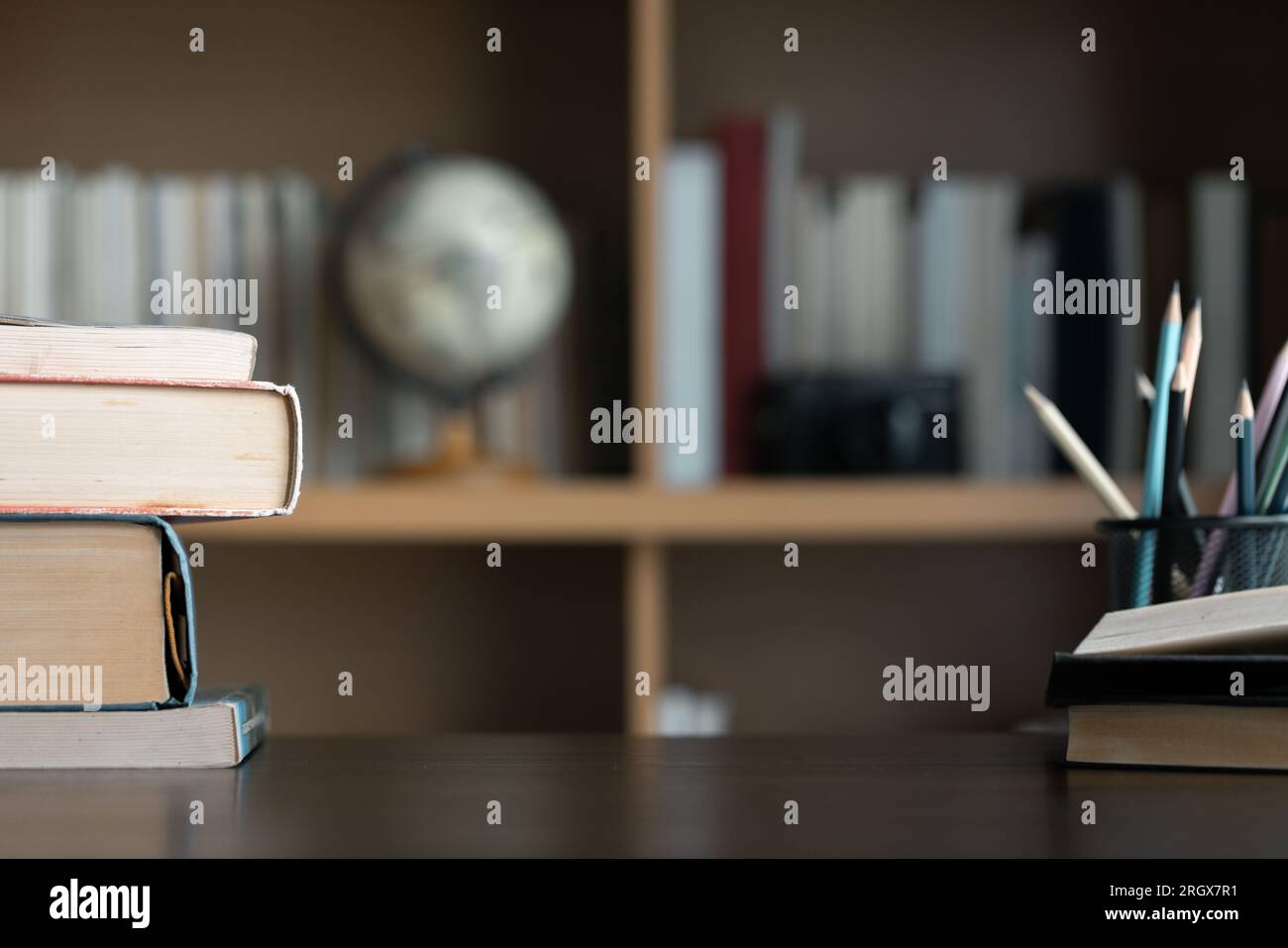 Education learning concept. Book in library with old open textbook ...