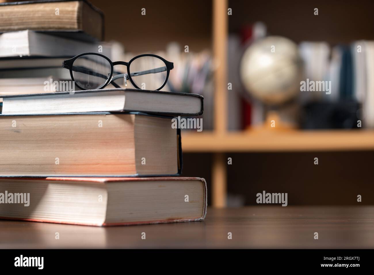 Education learning concept. Book in library with old open textbook ...