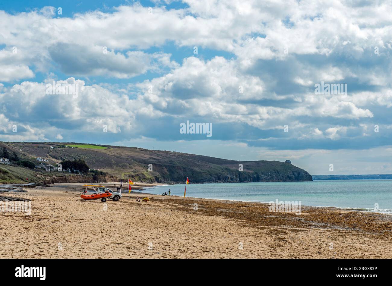 Praa Sands on the South Cornish Coast with RNLI attendants to ensure ...