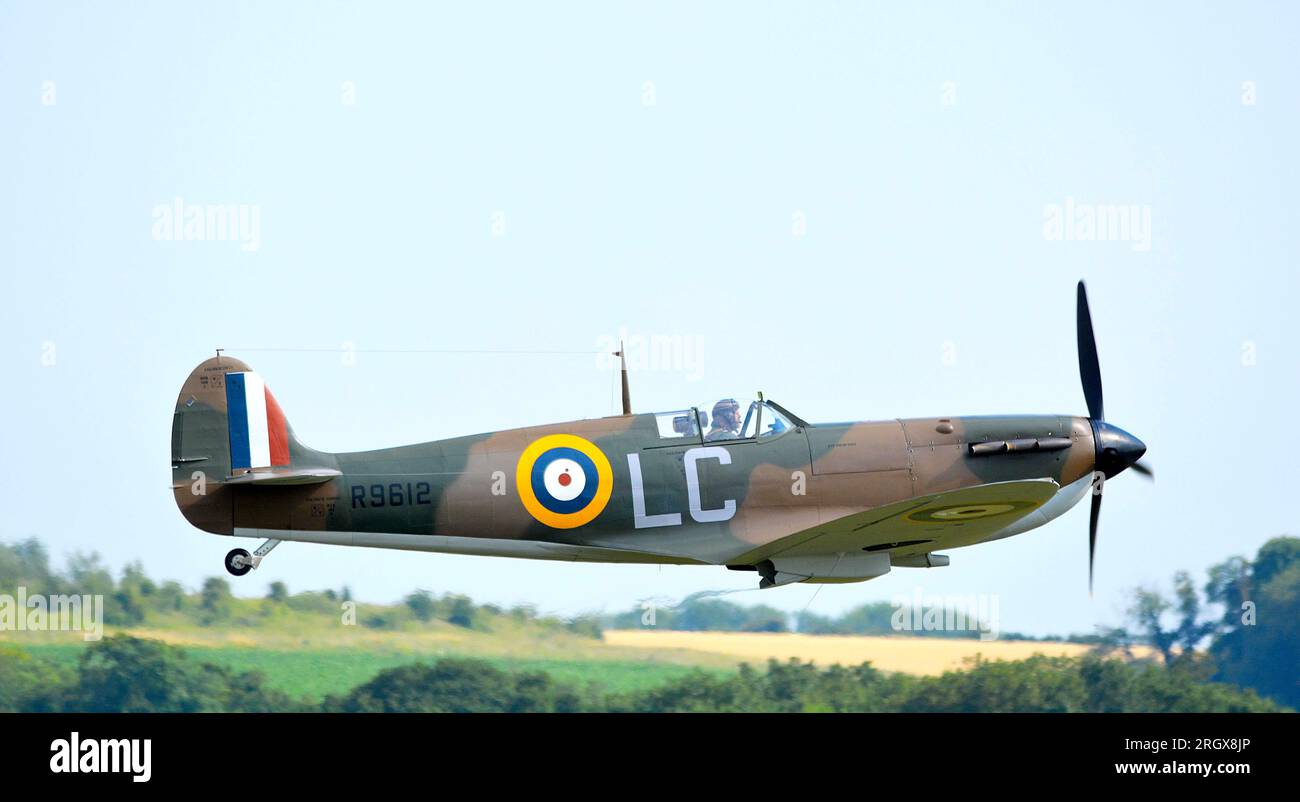Supermarine Spitfire flying low world war two fighter aircraft Stock ...