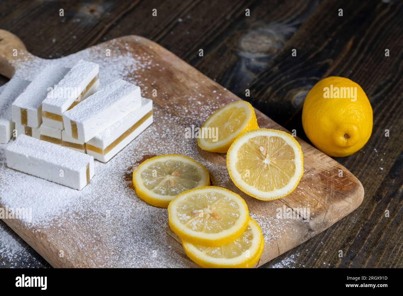white sweet Turkish delight with lemon flavor and a layer of lemon ...