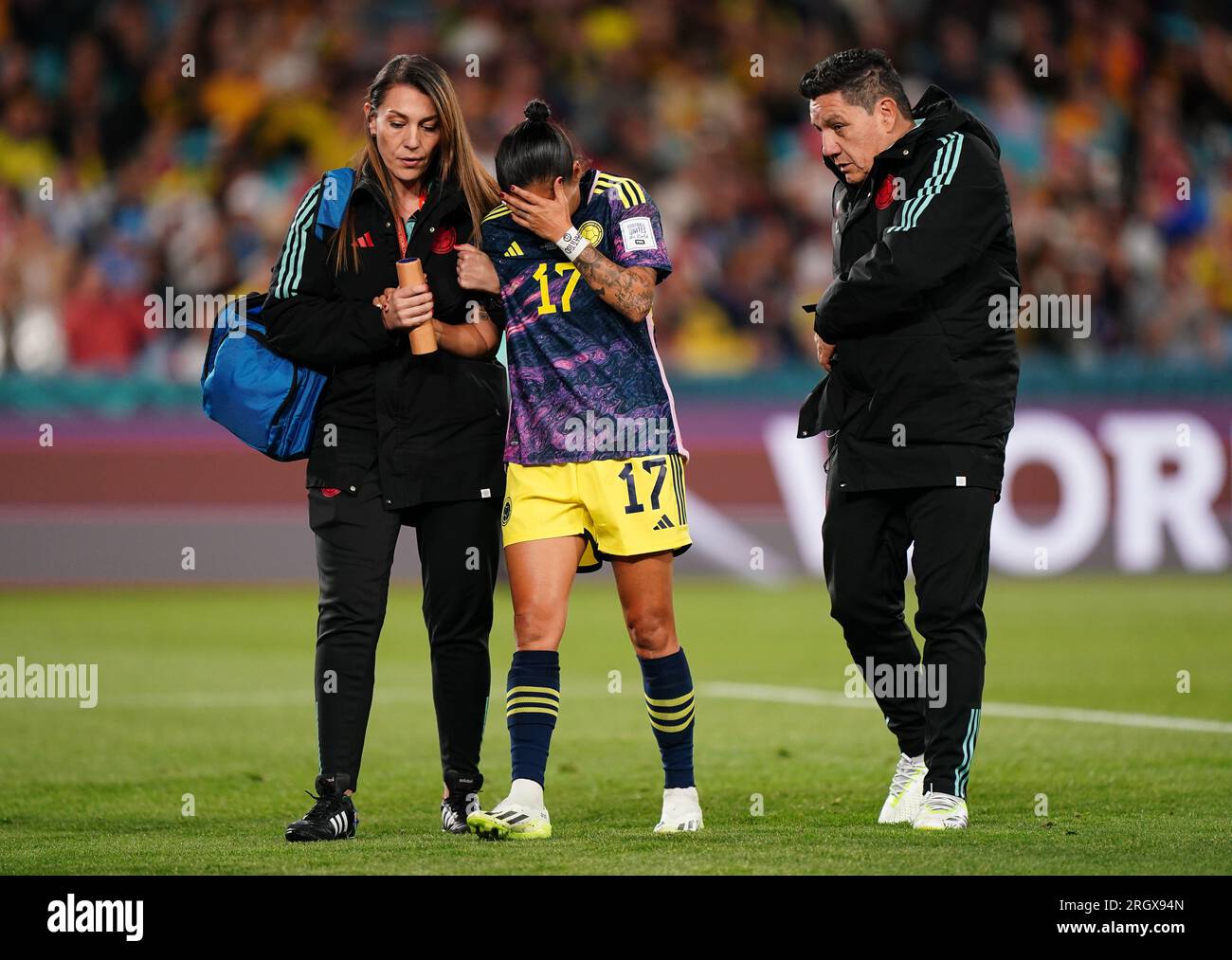 Colombia's Carolina Arias goes off injured during the FIFA Women's ...