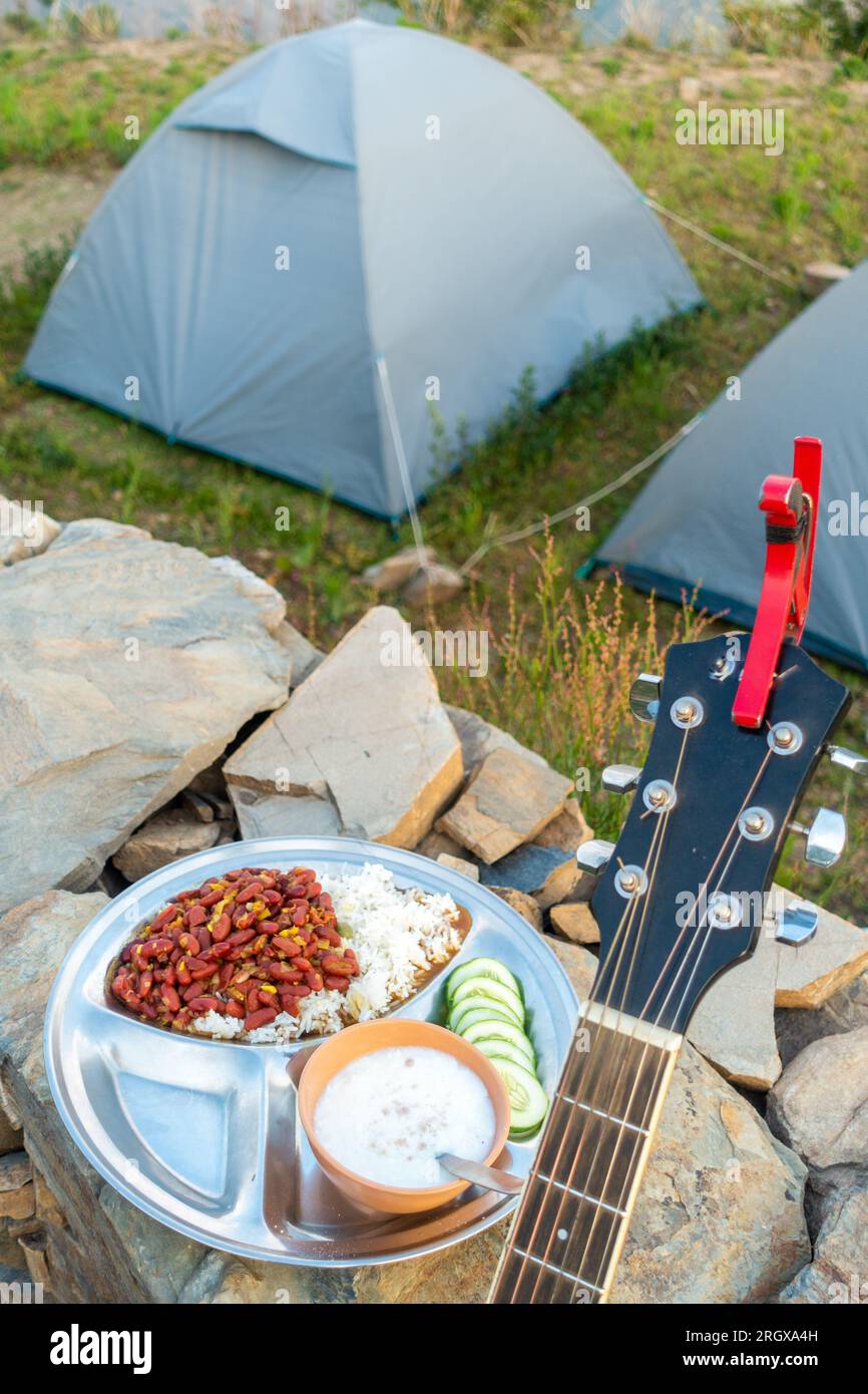 Uttarakhand camping vibes: Rajma-chawal feast with curd and salad, set ...