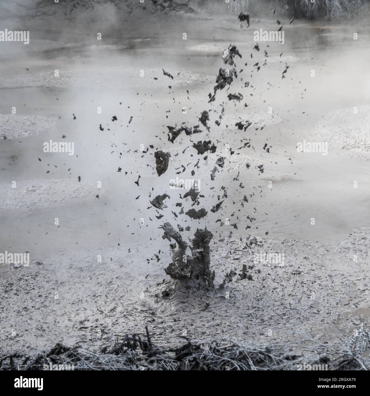 Bubble of gas erupting from a mud pool in the geothermal Waiotapu ...