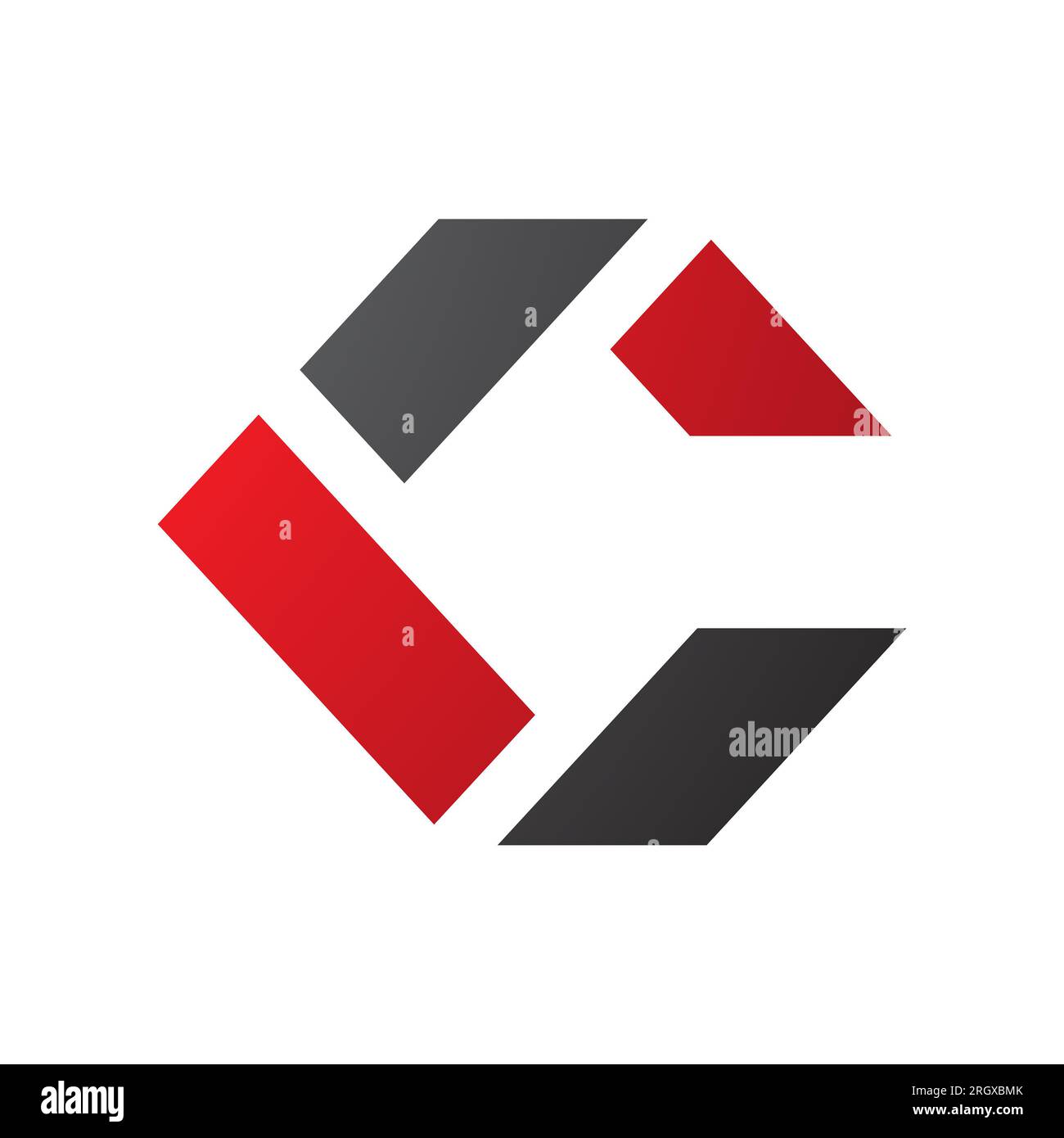 Black and Red Square Letter C Icon Made of Rectangles on a White ...