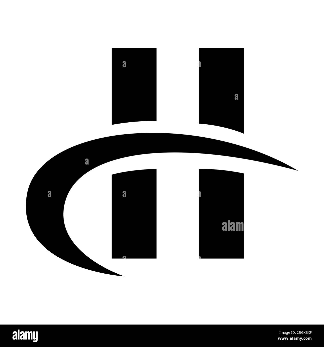 Black Letter H Icon with Vertical Rectangles and a Swoosh on a White ...