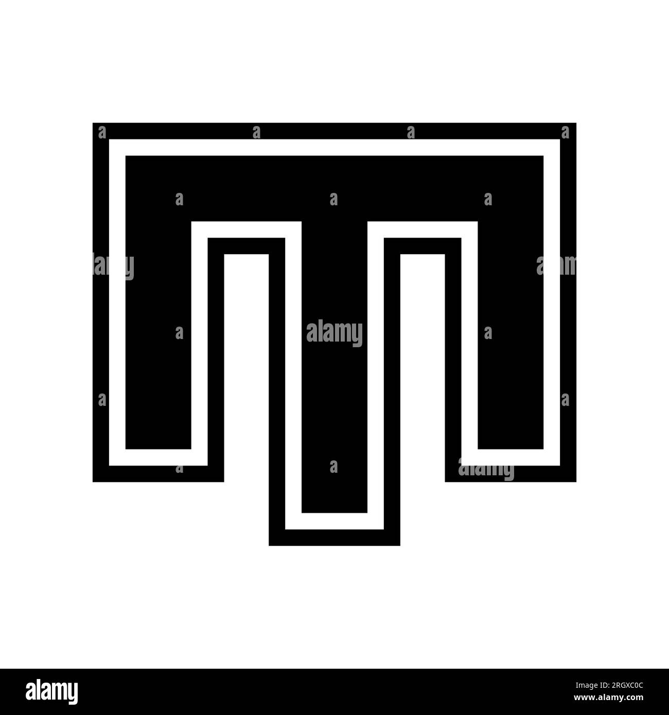 Black Letter M Icon with an Outer Stripe on a White Background Stock ...