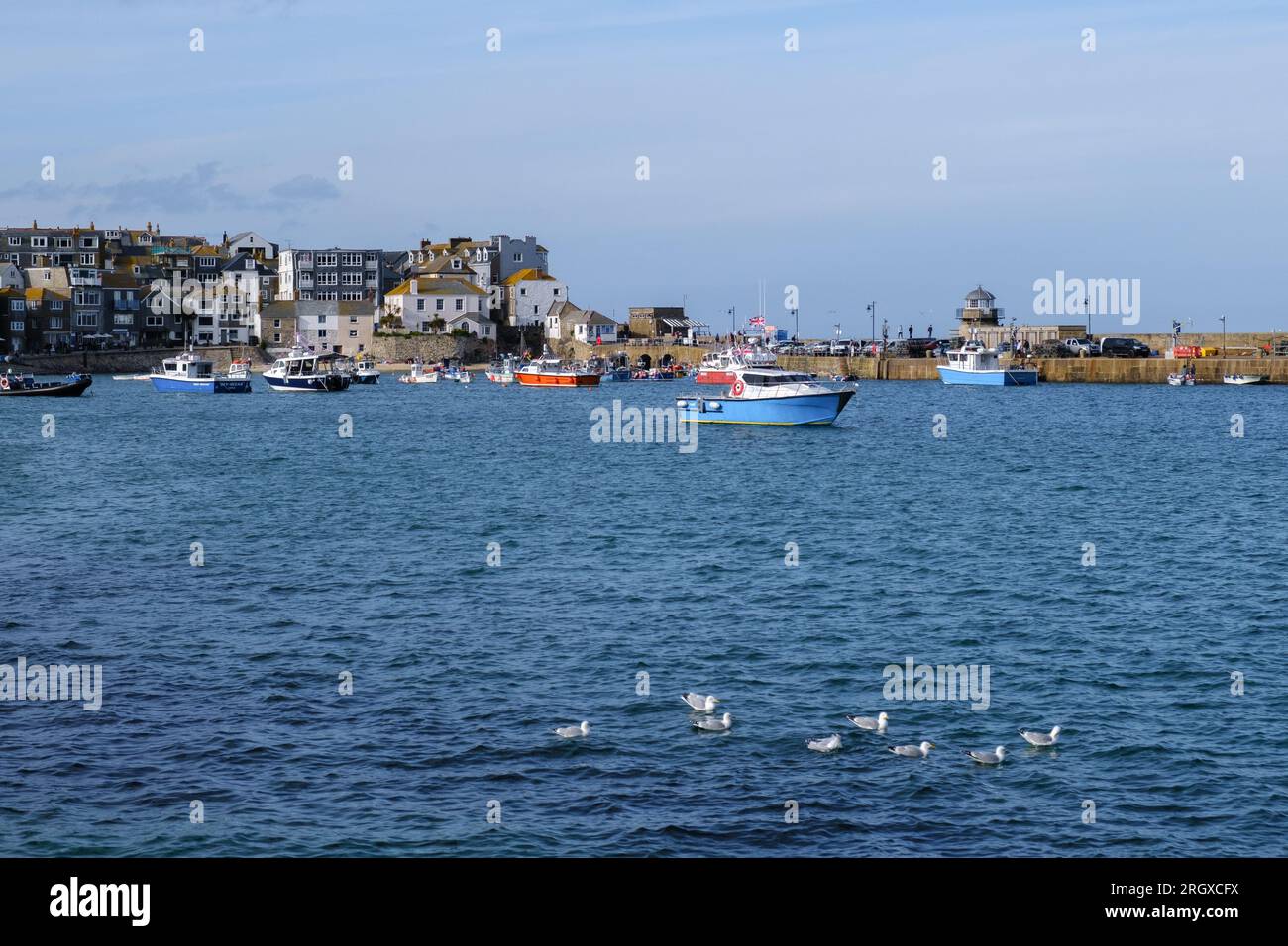 Aerial view of St Ives town centre, & coastline Cornwall, England Stock ...