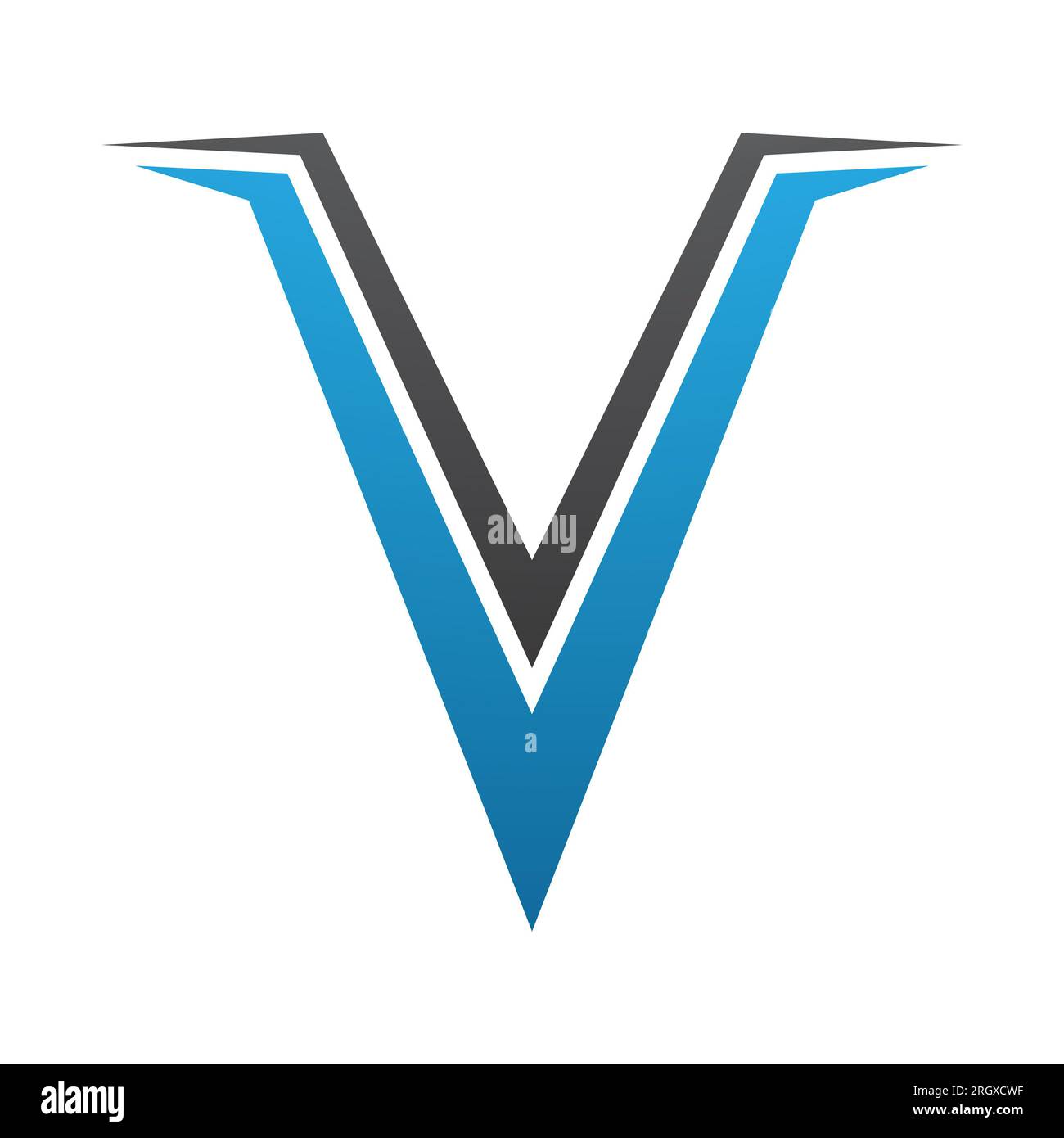 Blue and Black Spiky Shaped Letter V Icon on a White Background Stock ...