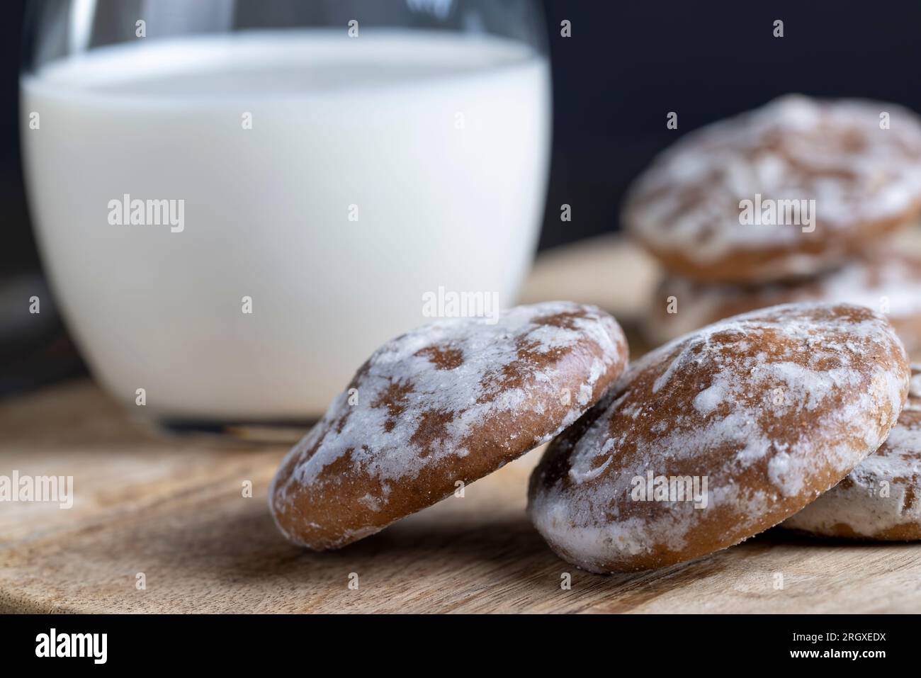 iced sugar gingerbread on a cutting board, flour pastry made of ...