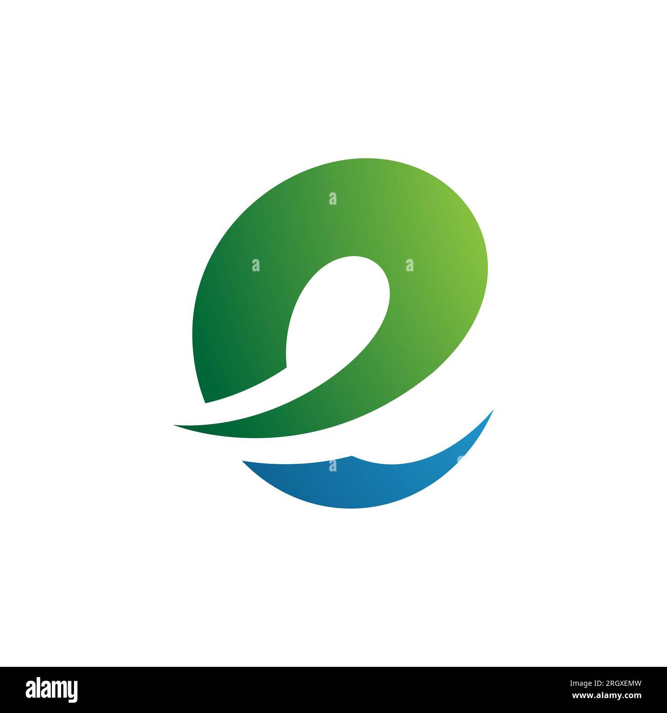 Green and Blue Lowercase Letter E Icon with Soft Spiky Curves on a ...