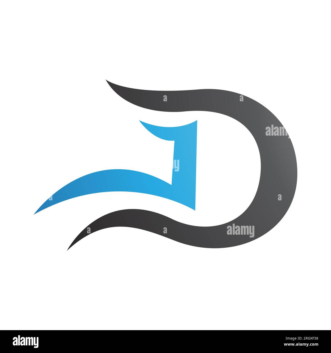 Grey and Blue Letter D Icon with Wavy Curves on a White Background ...
