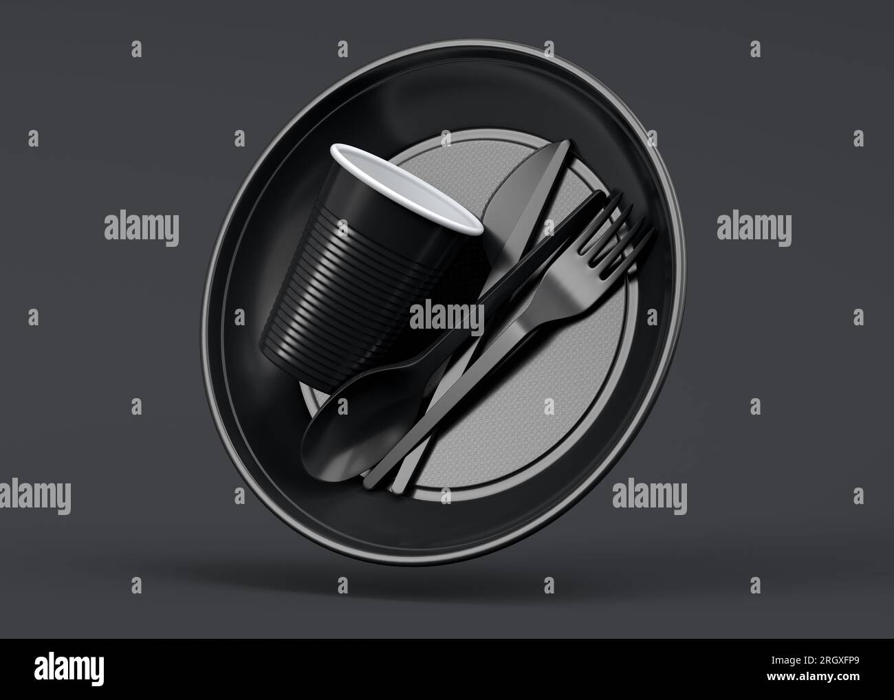 Set of disposable utensils like plate, folk, spoon,knife and cup on ...