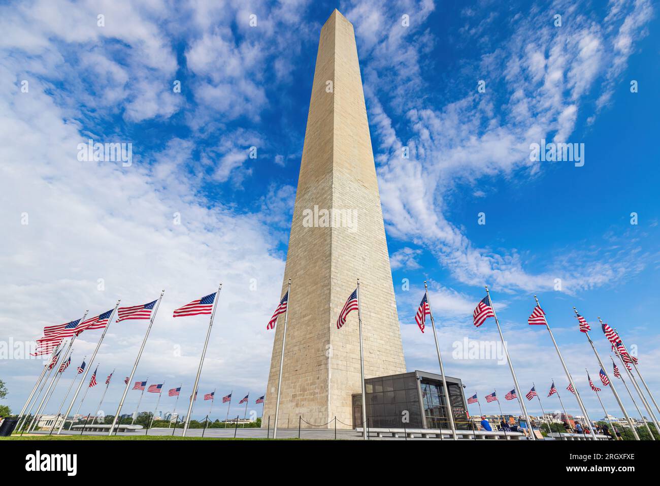 United States flags around the Washington Monument in Washington DC ...