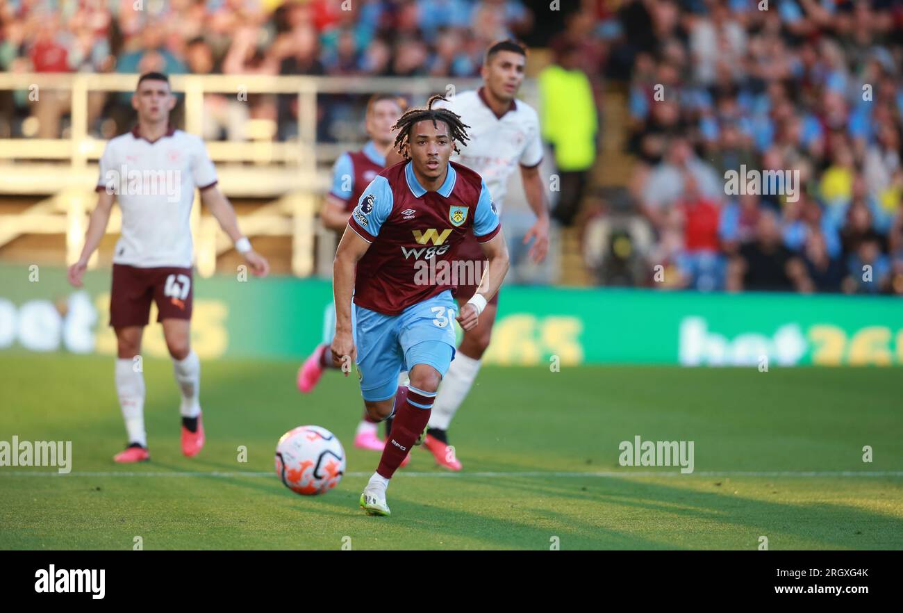 Burnley's Luca Koleosho in action during the Burnley FC v Manchester ...
