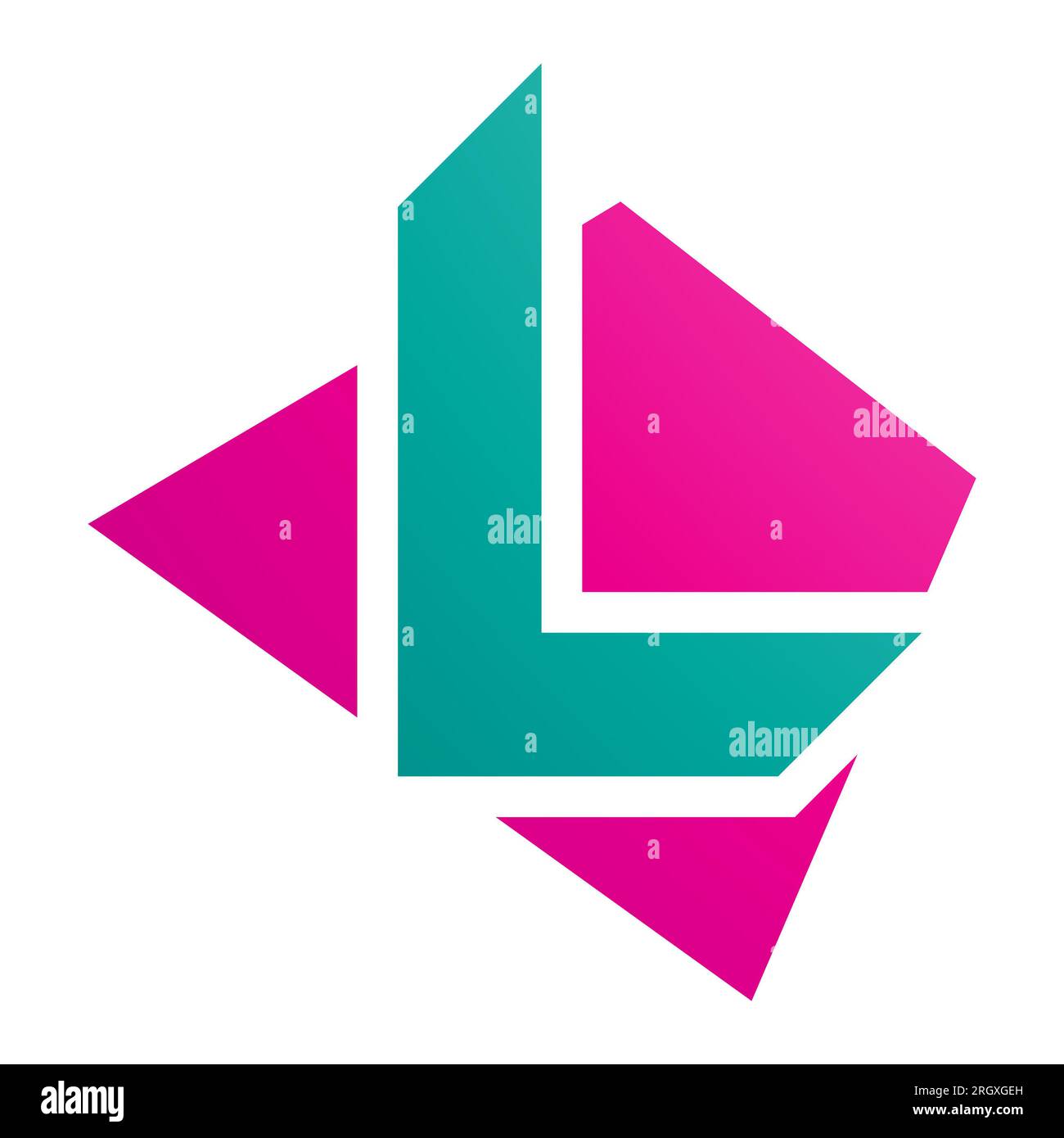 Magenta and Green Trapezium Shaped Letter L Icon on a White Background ...
