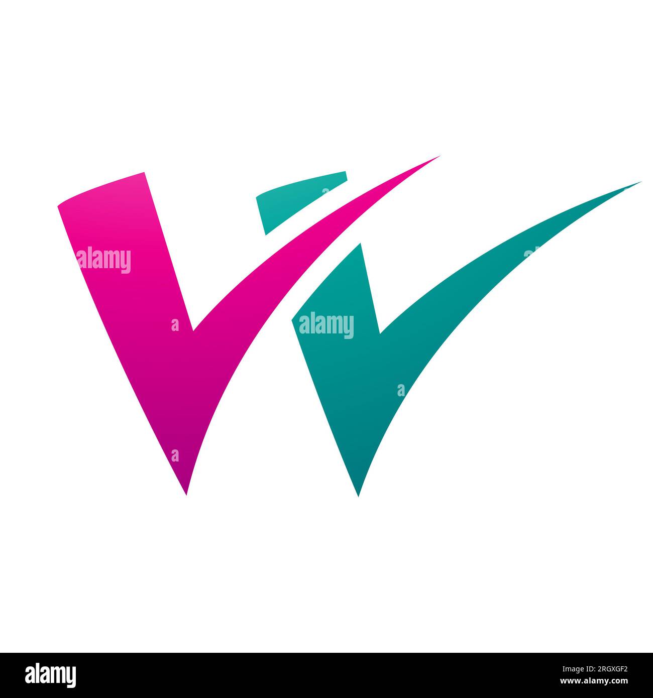 Magenta and Green Tick Shaped Letter W Icon on a White Background Stock ...