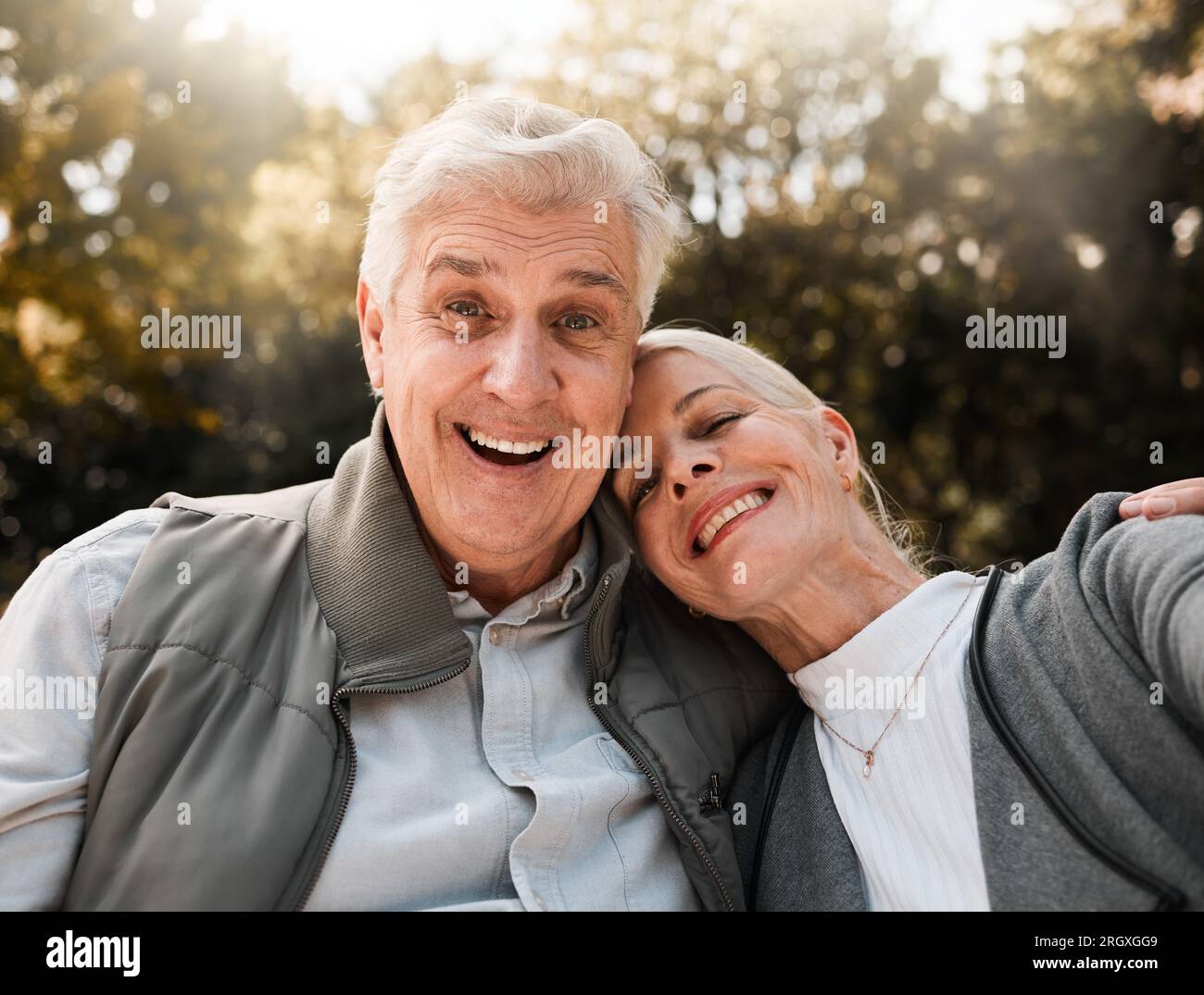 Happy Portrait And Senior Couple Hug In A Forest Love And Bond In