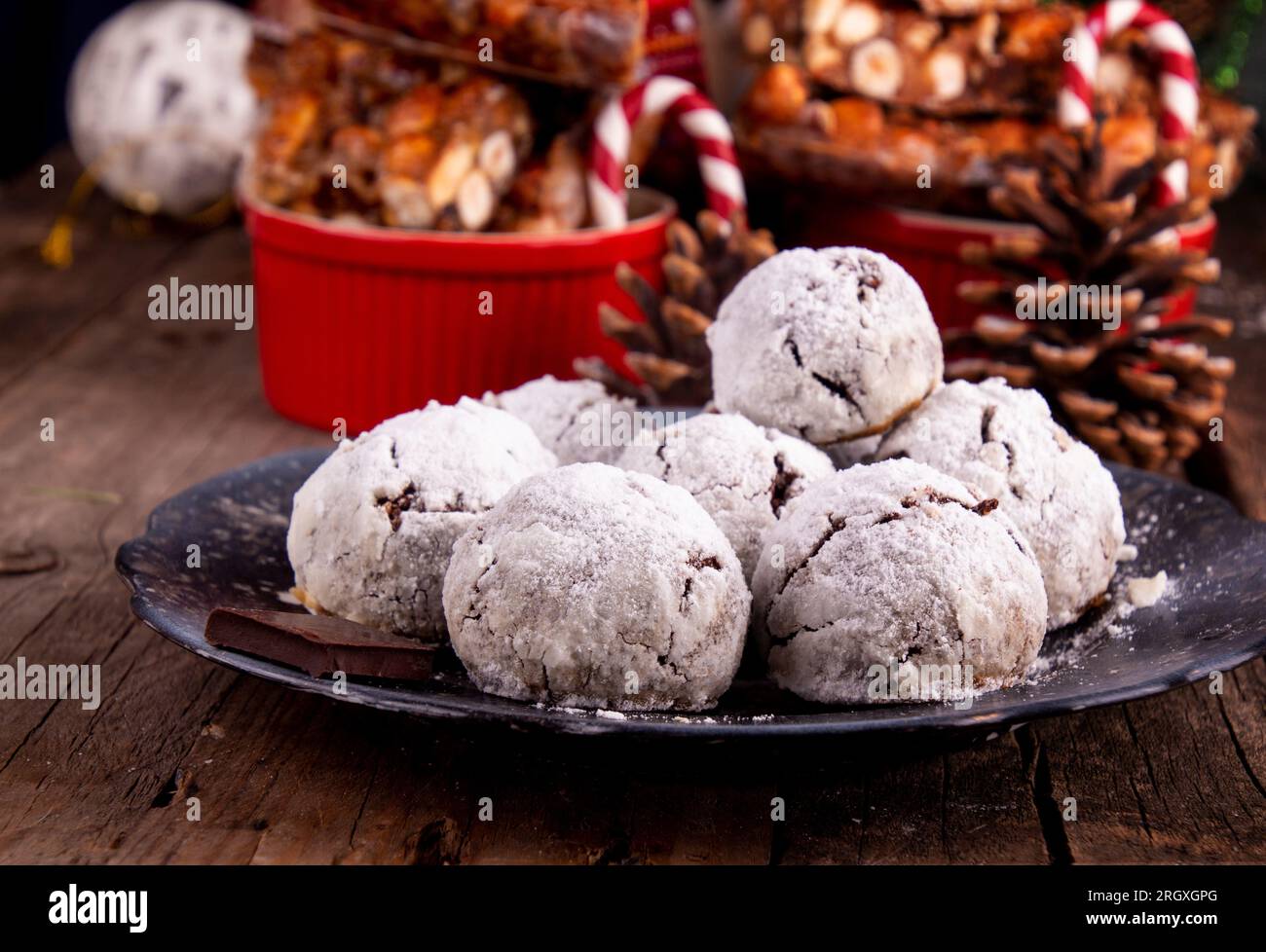 Traditional Christmas almond chocolate snowballs cookies biscuits ...