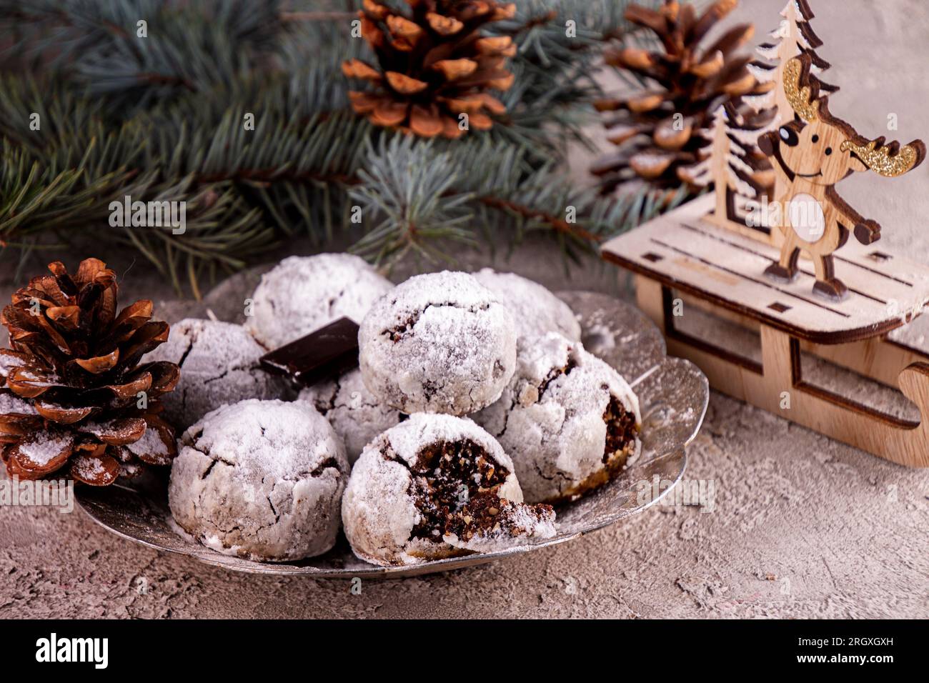 Traditional Christmas almond chocolate snowballs cookies biscuits ...