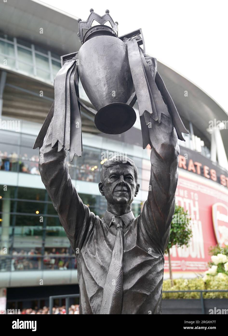 A statue of former Arsenal manager Arsene Wenger with the Premier ...