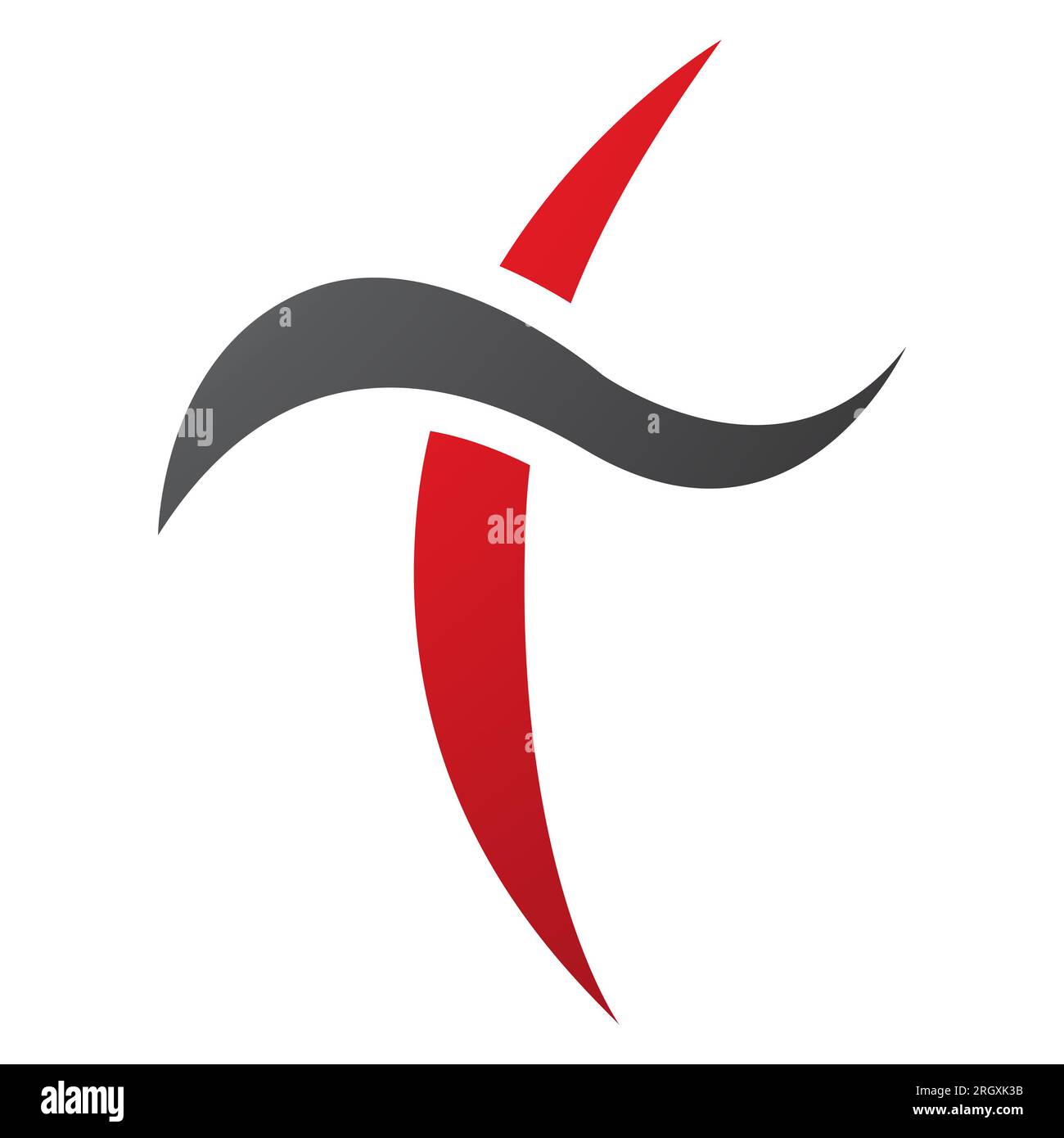 Red and Black Curvy Sword Shaped Letter T Icon on a White Background ...