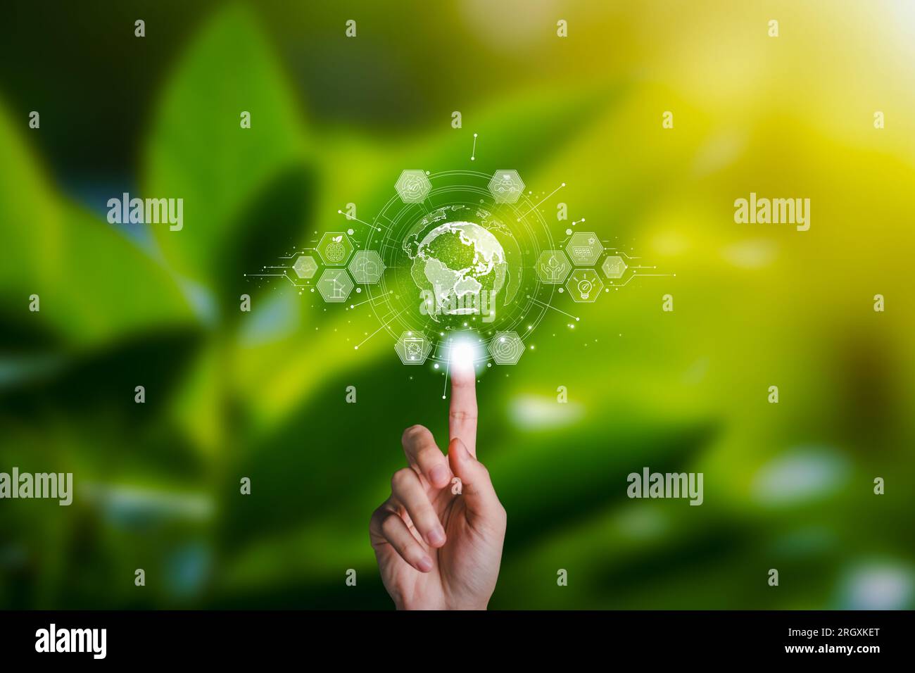 Save the world. Hand of human touch earth. ESG, Environment Social ...