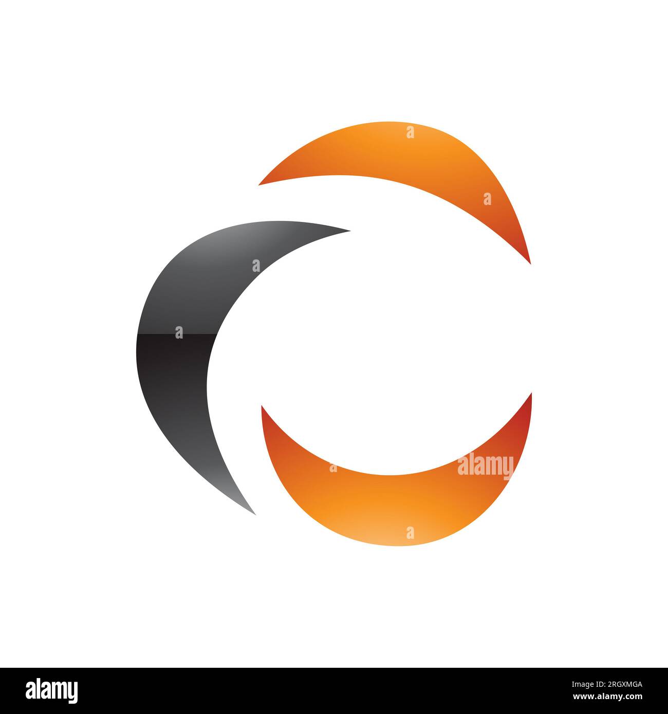 Black and Orange Glossy Crescent Shaped Letter C Icon on a White ...