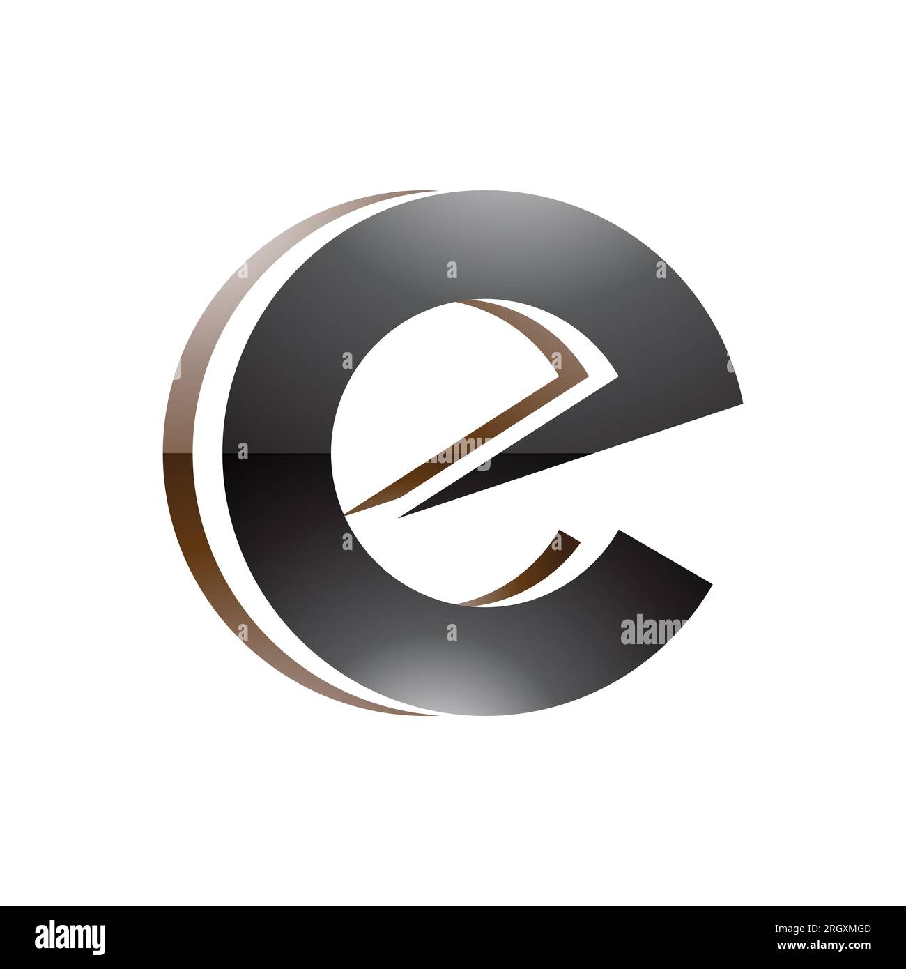 Black and Brown Glossy Round Layered Lowercase Letter E Icon on a White ...