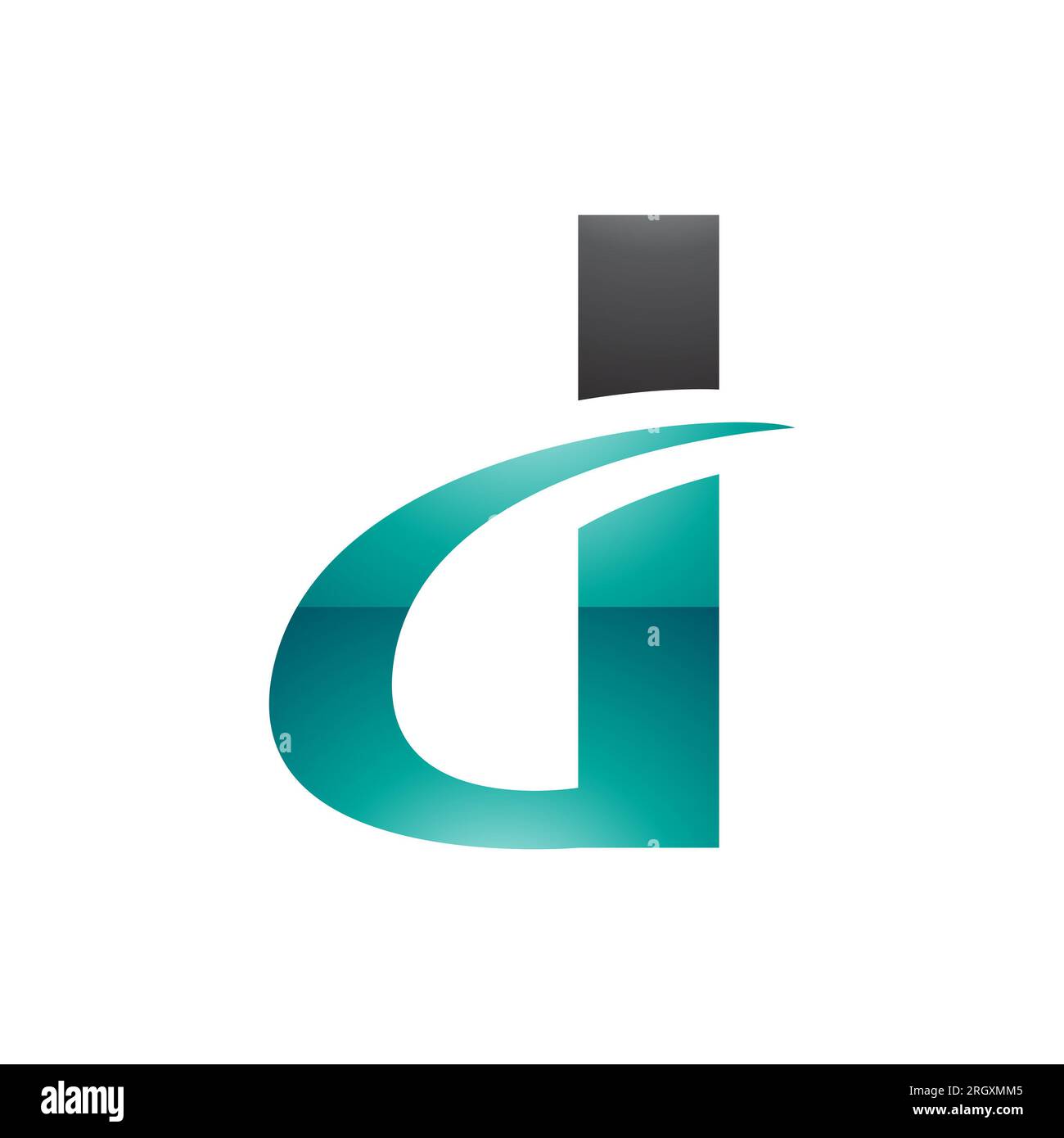 Black and Persian Green Glossy Curvy Pointed Letter D Icon on a White ...