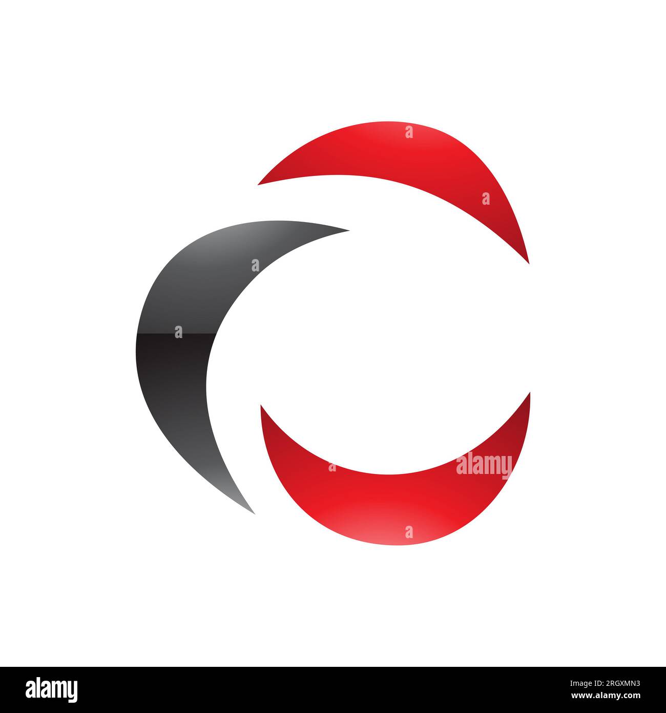 Black and Red Glossy Crescent Shaped Letter C Icon on a White ...