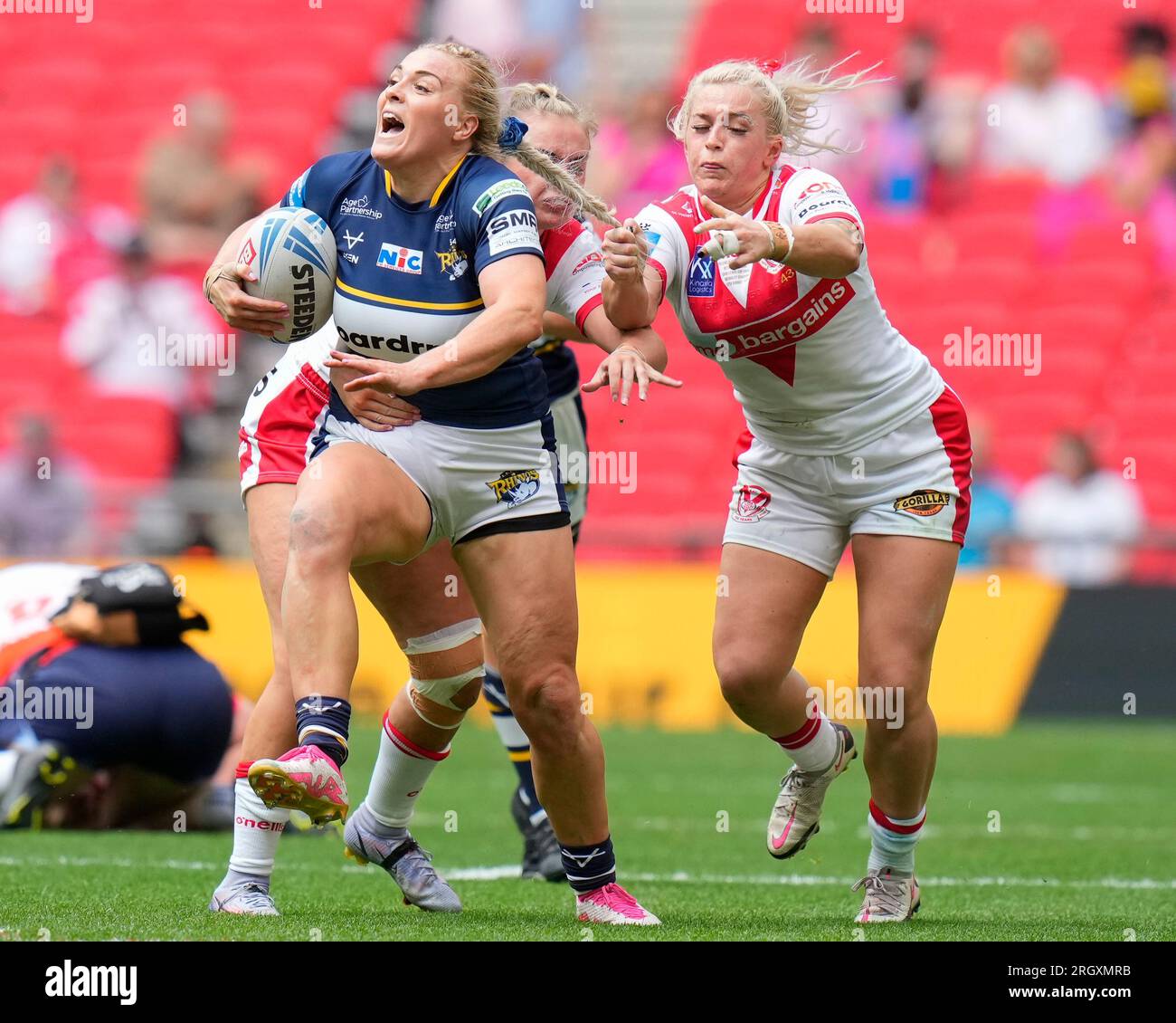 London, UK. 12th Aug, 2023. Amy Hardcastle #11 of Leeds Rhinos appeals ...